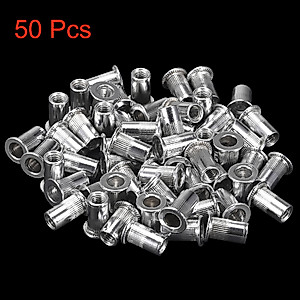 uxcell #10-32 Rivet Nuts Aluminium Alloy Knurled Flat Head Threaded Insert Nut Silver 50pcs