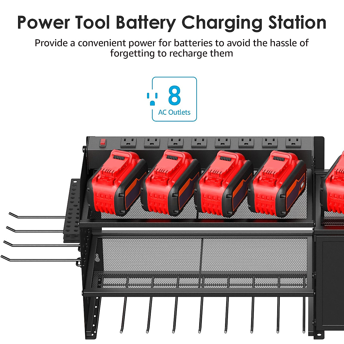 CCCEI Power Tools Organizers with Charging Station. Drills and Battery Holder Wall Mount with Cabinet Storage. Garage Rack Shelf with Power Strip. Gifts for Men, Father.