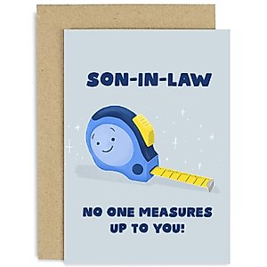 Old English Co. Fun Birthday Card for Son-In-Law - 'No One Measures Up To You' DIY Handyman Card for Him - Card for Men - Greeting Card From Mother-in-law Father-in-law | Blank Inside with Envelope