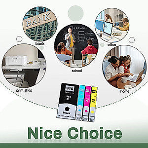 Upgraded 910XL Ink Cartridges Combo Pack High Yield, Compatible with HP OfficeJet 8010 8020 8030 Series Printers, Replace 910 910XL 916 916XL, Black Cyan Magenta Yellow