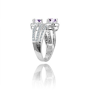 Ice Gems Sterling Silver Amethyst and White Topaz Oval Halo Friendship Ring, Size 7