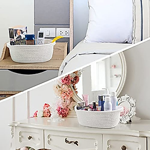 Pro Goleem 3-Piece Small Woven Basket with Gift Bags and Ribbons, Different Size Baskets for Gifts Empty, Easter Baskets Empty, Rope Basket for Storage, 12"X 8" X 5" Baby Basket with handles, White