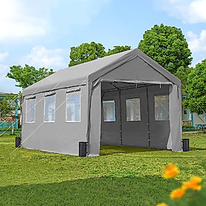 ADVANCE OUTDOOR 10'x20' Heavy Duty Adjustable Height Carport with 6 Roll-up Ventilated Windows & Removable Sidewalls Car Canopy Garage Boat Shelter Party Tent, Peak Height from 9.5ft to 11ft, Grey