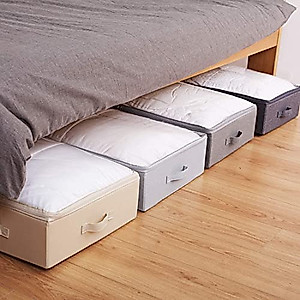 iwill CREATE PRO Ultra Large Size Underbed Storage Bins Set, Folding Washable, Good for Duvets, Blankets, Shoes, Garment Organizer, Beige