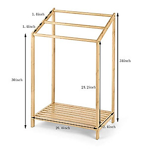 HYNAWIN Bamboo 3 Tier Towel Rack for Bathroom, Free Standing Beach Towel with Storage Shelf, Poolside Rack with Bottom Organizer for Bath, Hand Towel, Laundry