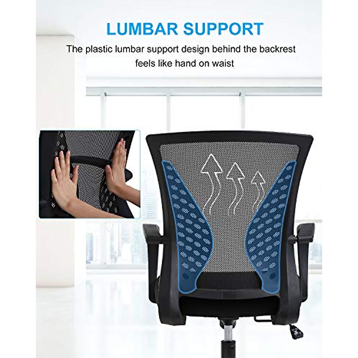 Home Office Chair, Ergonomic Desk Chair Mesh Mid Back Adjustable Height Computer Chair with Lumbar Support and Armrest Executive Arbitrary Rolling Swivel Task Chair - Black