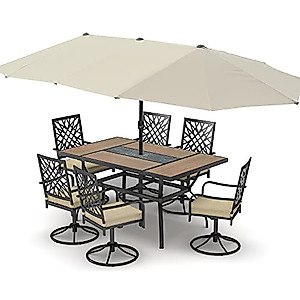 NSdirect Outdoor Swivel Chairs Set of 2, Patio Dninning Chairs with Cushion, Black Metal Bistro Arm, Rocking Chairs for Garden Backyard Lawn, Black and Khaki