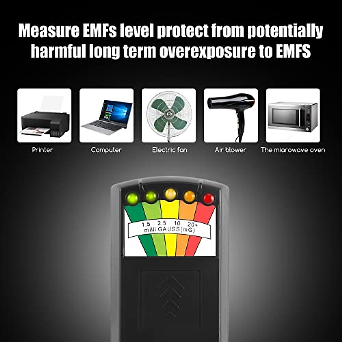 Jinyi EMF Meter 5 LED Magnetic Field Detector Ghost Hunting Paranormal Equipment Tester Counter (1 pcs)