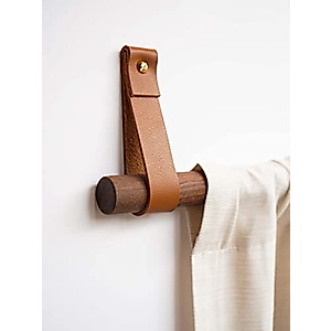 KEYAIIRA - Curtain rod holder leather curtain rod bracket holders leather loop strap for wall boho pole hanger wall blanket display farm house style
