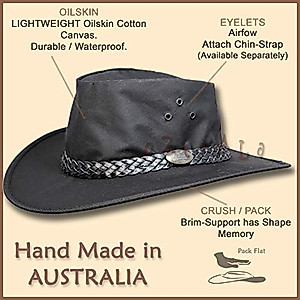 Oztrala Hat Oilskin Canvas Australian Outback Leather Mens Black Cowboy Bucket HCKS HCKB US (Solid Brown, S)