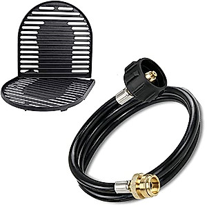 Uniflasy Cast Iron Grill Cooking Grates for Coleman Roadtrip Swaptop Grills LX LXE LXX, Propane Tank Adapter Hose 5 Feet 1lb to 20lb Converter for QCC1/ Type1 Propane Tank for Coleman