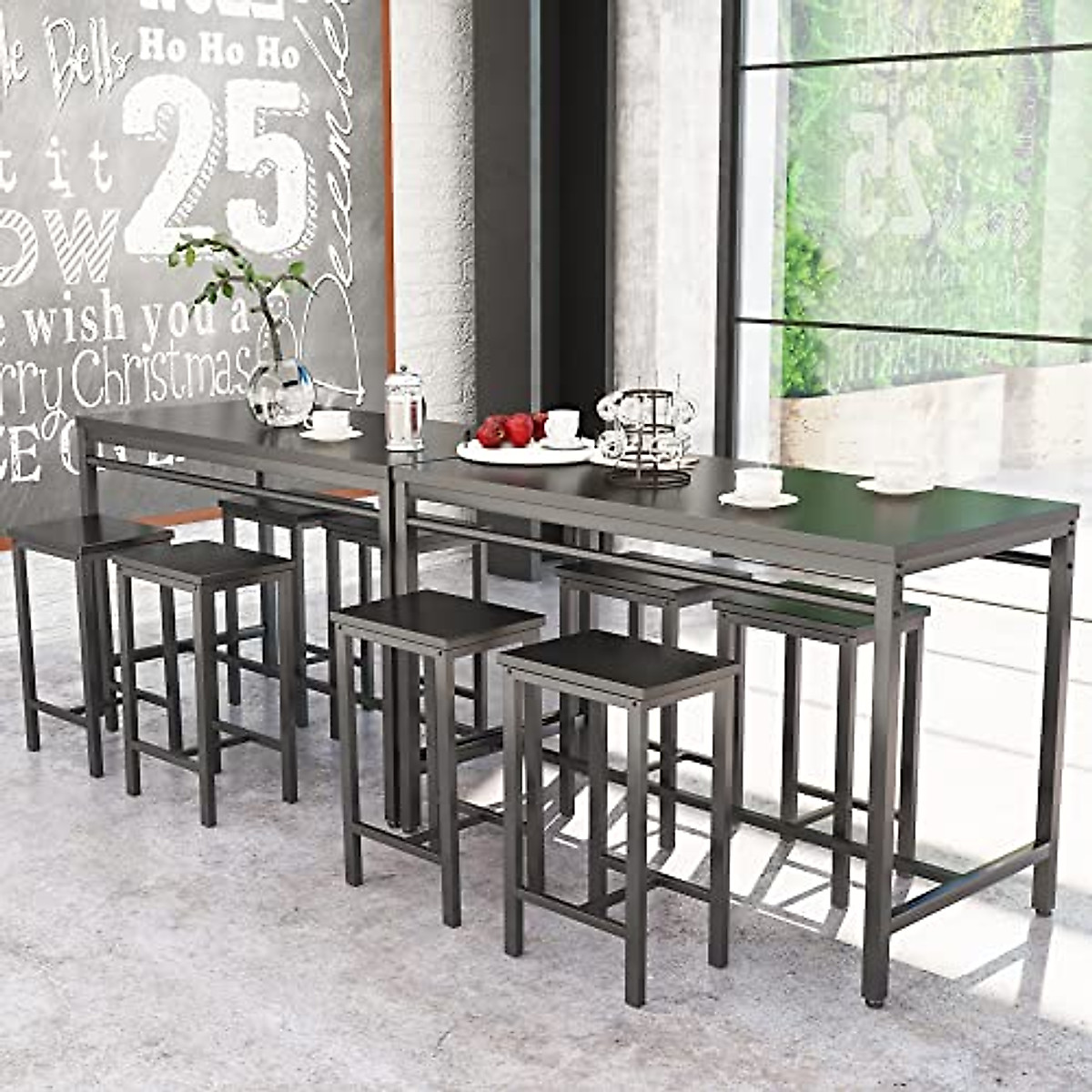 Lamerge Dining Bar Table Set for 4, Modern Counter Height Table and 4 Bar Stools, 5 Piece Bar Table and Chairs Set for Small Spaces, Apartment, Pub, Dining Room, Kitchen (Black)