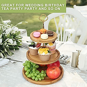 Renawe 3 Tier Bamboo Wooden Cupcake Stand Three Tiered Dessert Stand Wooden Tiered Tray Serving Platter for Wedding Cupcake Display Stand Tier Cake Holder Stand