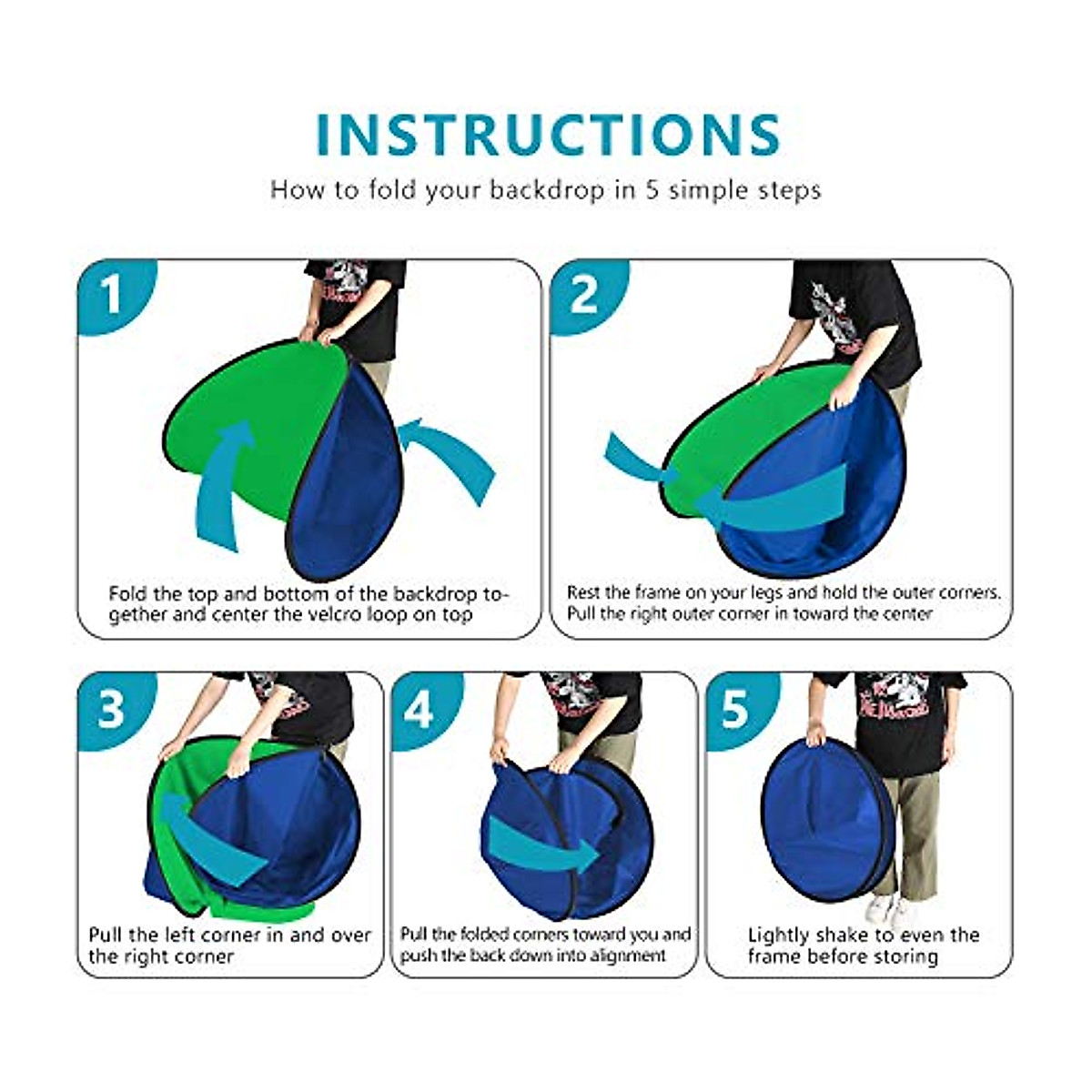 NEEWER 5x7ft/1.5x2m Chromakey Green Screen Blue Green 2 in 1 Double Sided Pop Up Collapsible Backdrop with Support Stand, Foldable Panel for Photo and Video Shooting, Live Streaming, Gaming