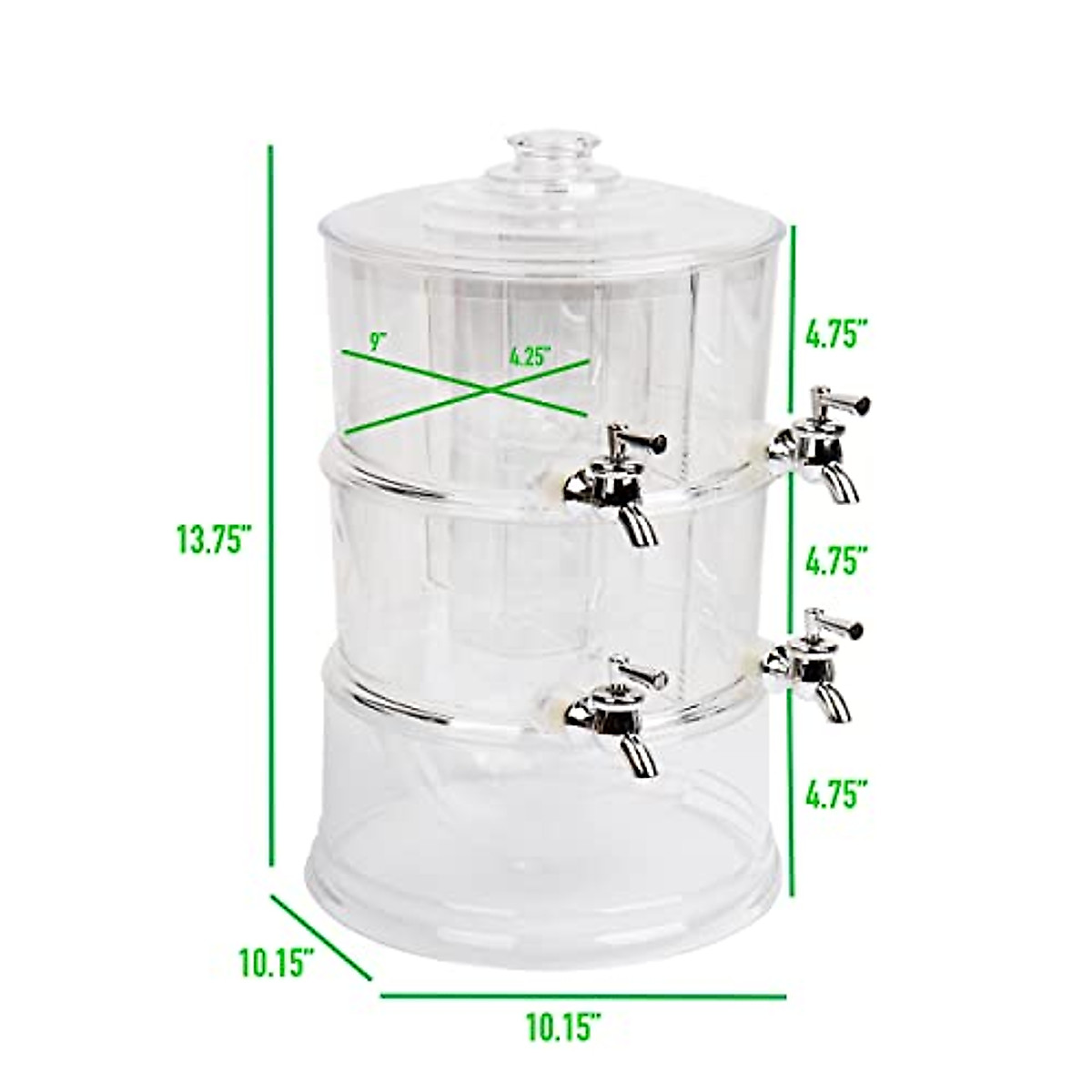 Mind Reader Beverage Dispenser with Ice Bottom 2 Tier 4 Section Stackable Holder with Lids, 10.15″ L x 10.15″ W x 13.75″ H, Clear