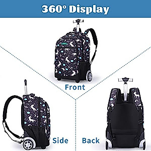 Tanou Rolling Backpack for Kids Adults, 18" Waterproof Backpack with Wheels for Girls Boys, Roller Bookbags for School Travel, Age 7+, Black Horse