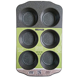 casaWare Jumbo Muffin Pan 6 Cup Ceramic Coated Non-Stick (Silver Granite)