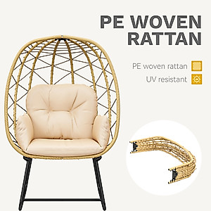 DWVO Egg Basket Chair Patio Chair with Stand Anti-Slip All-Weather Poratble Wicker Egg Lounger Chair for Indoor Outdoor 330LBS (Beige)