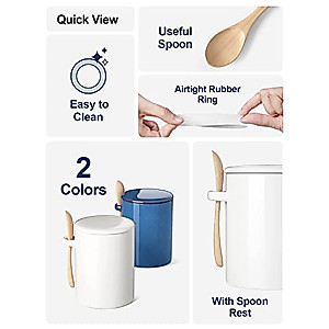 LE TAUCI Sugar Bowl with Lid and Spoon, Ceramic Sugar Bowl, Sugar Jar for Kitchen, Coffee bar, Countertop, 12 oz Salt Container, Modern Farmhouse Kitchen Decor, White