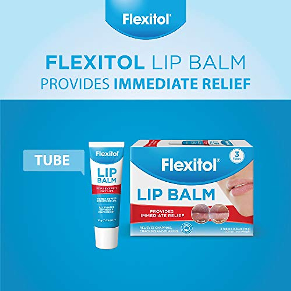 Flexitol Lip Balm, 0.35 Ounce Tube, Cream White, 3 Count (Pack of 1)