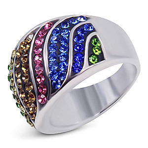 Savlano 18K White Gold Plated Rainbow Colorful Ring for Women (7)