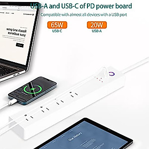 Surge Protector Power Strip, USB Power Strip, 4 Wide AC Outlets 4 USB, Overload Protection, PD65WUSB-C Power Strip with 5ft Extension Cord, 1700J, Home Office Desktop Charging Station ETL Certified