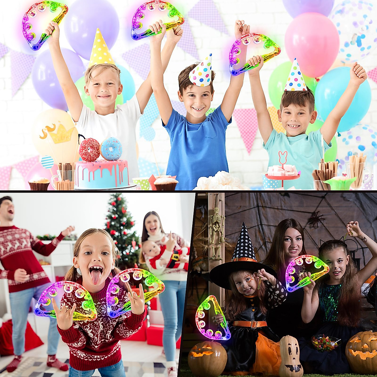Aywewii LED Tambourine, Light Up Toys Handheld Musical Flashing Tamborine Autism Toys Party Supplies for Birthday Anniversaries Gifts for Kids Adults Teens