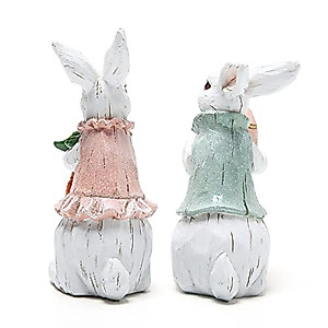 Hodao Easter Bunny Decorations Spring Home Decor Bunny Figurines(Easter White Rabbit 2pcs)