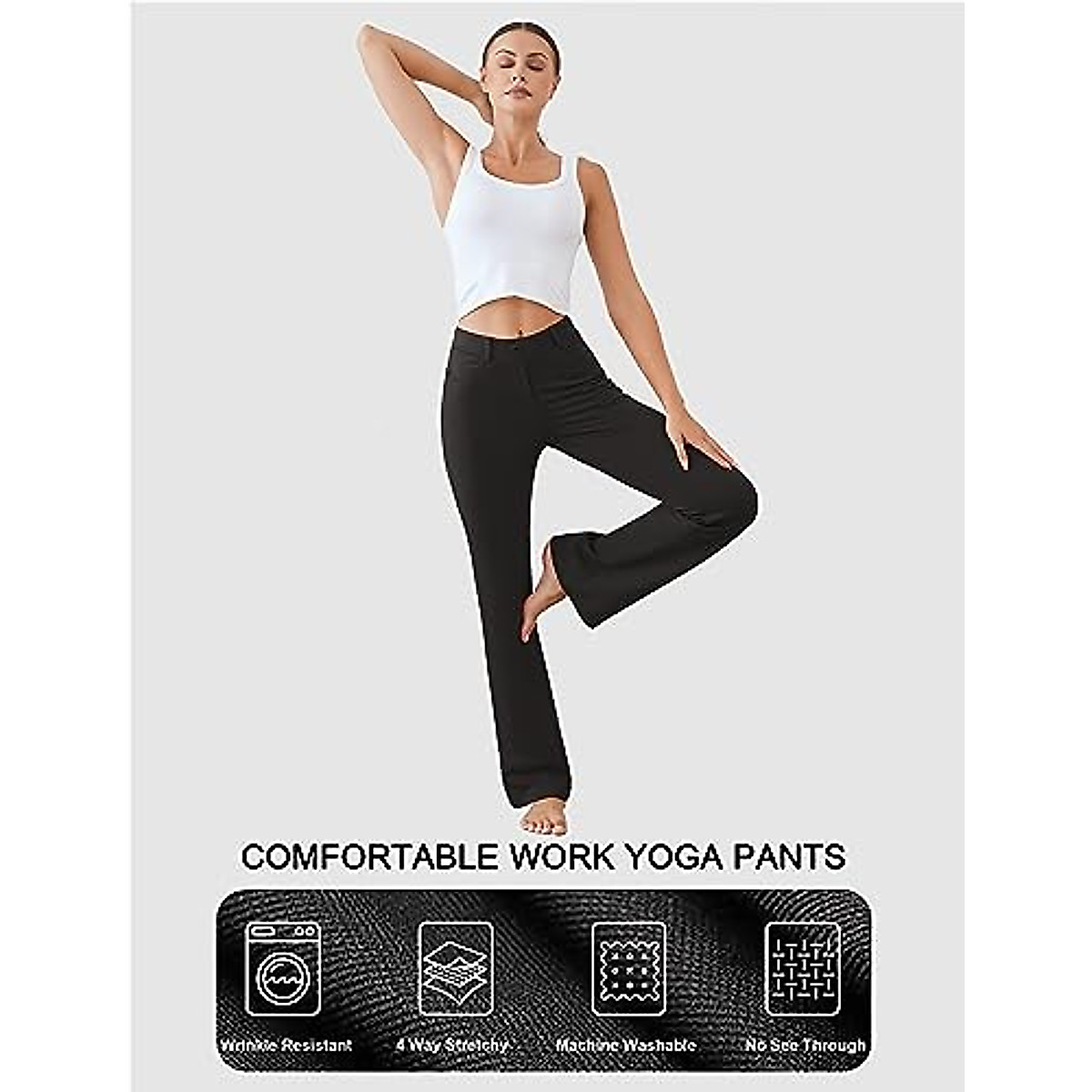 Houmous S-XXL 29''31''33''35'' Inseam Women's Bootcut Dress Pants w/Pocket Stretch Work Lounge Pant Office Casual Pants(Long-33 Inseam-Black, Small)