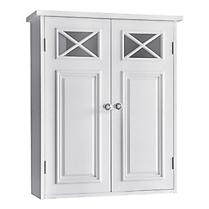 Elegant Home Fashions Dawson Removable Wooden Wall Cabinet with Cross Molding and 2 Doors, White