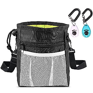 Left&Right - Dog Clicker Training Kit,Dog Training Treat Pouch and Dog Clickers,Dog Treat Bag with Clicker Training for Dogs,Pet Treat Bag with Waist Belt Shoulder Strap Poop Bag Dispenser-Black