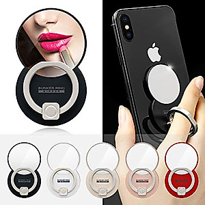 Bunker Ring Mirror - Universal Cell Phone Stand and Finger Ring Holder (Champagne Gold + Hook)
