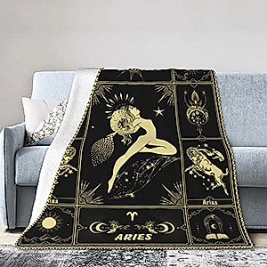 Aries Blanket 12 Horoscope Astrology Bed Blankets Soft Cozy Personalized Flannel Throw Blankets 60"X50"