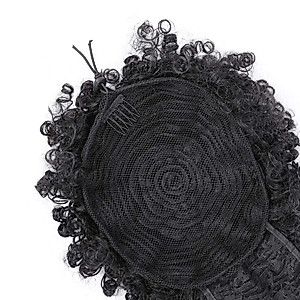 ENTRANCED STYLES Drawstring Ponytail with Bangs Afro Puff Ponytail Extensions for Women Short Curly Puff Ponytail with Bangs Clip in Wrap Updo Hairpiece for Women(1B)