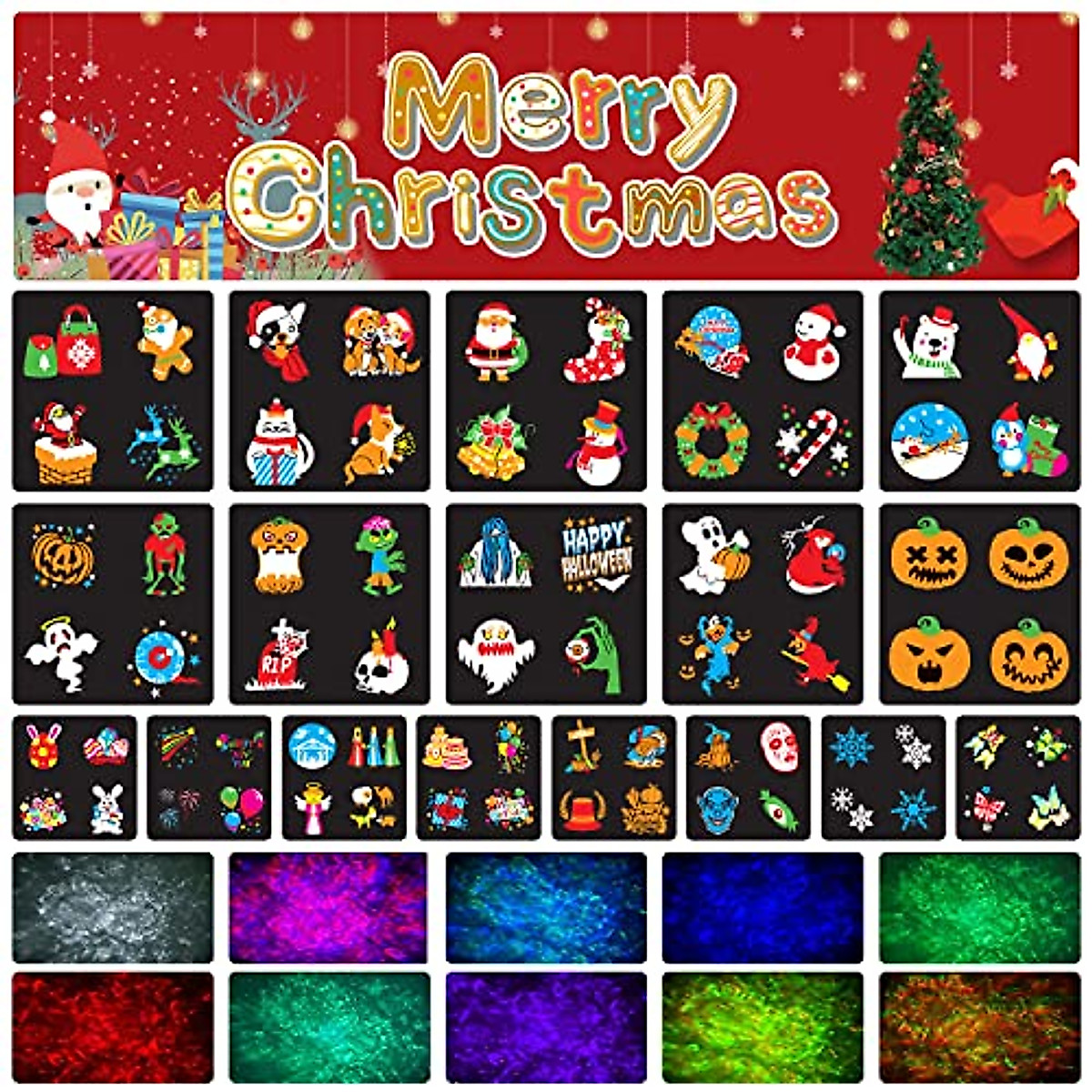 Christmas Projector Lights Nativity Outdoor Indoor Holiday 2-in-1 Ocean Wave 18 Slides LED Projection Light Remote Control Waterproof for Xmas Landscape Theme Holidays Halloween Parties