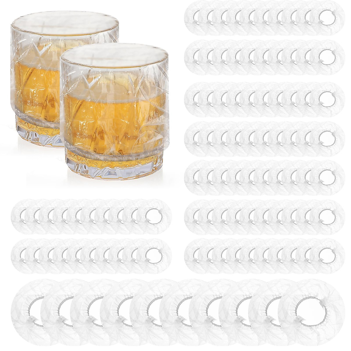100 Pcs Scrunchie Drink Covers, Bulk Disposable Plastic Covers, Cups Covers for Drinks Protection Covers, Drink Covers for Alcohol Protection for Bar Club Adult Drink Beverage Stretchable (Clear)
