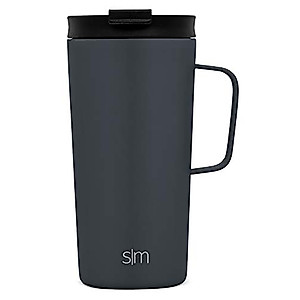 Simple Modern Travel Coffee Cup with Lid and Handle | Reusable Insulated Stainless Steel Iced Coffee Mug Cold Brew Tumbler and Tea Cup Cupholder Friendly | Scout Collection | 18oz | Graphite