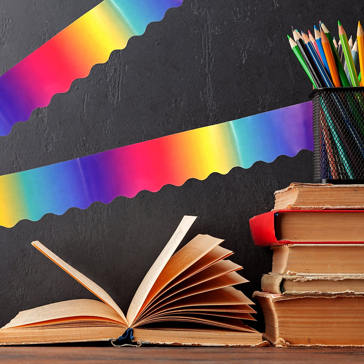 NUOBESTY 1 Roll Colorful dot stickers bulletin borders stickers boho bulletin board borders classroom borders stickers cartoon stickers scallop copper plate stickers it can move