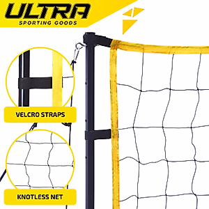 Volleyball Net Outdoor - Includes 32x3 Feet Regulation Size Net, 8.5-Inch PU Volleyball, Carrying Bag, Boundary Lines, Steel Poles & Pump - Volleyball Net for Backyard, Beach, or Pool