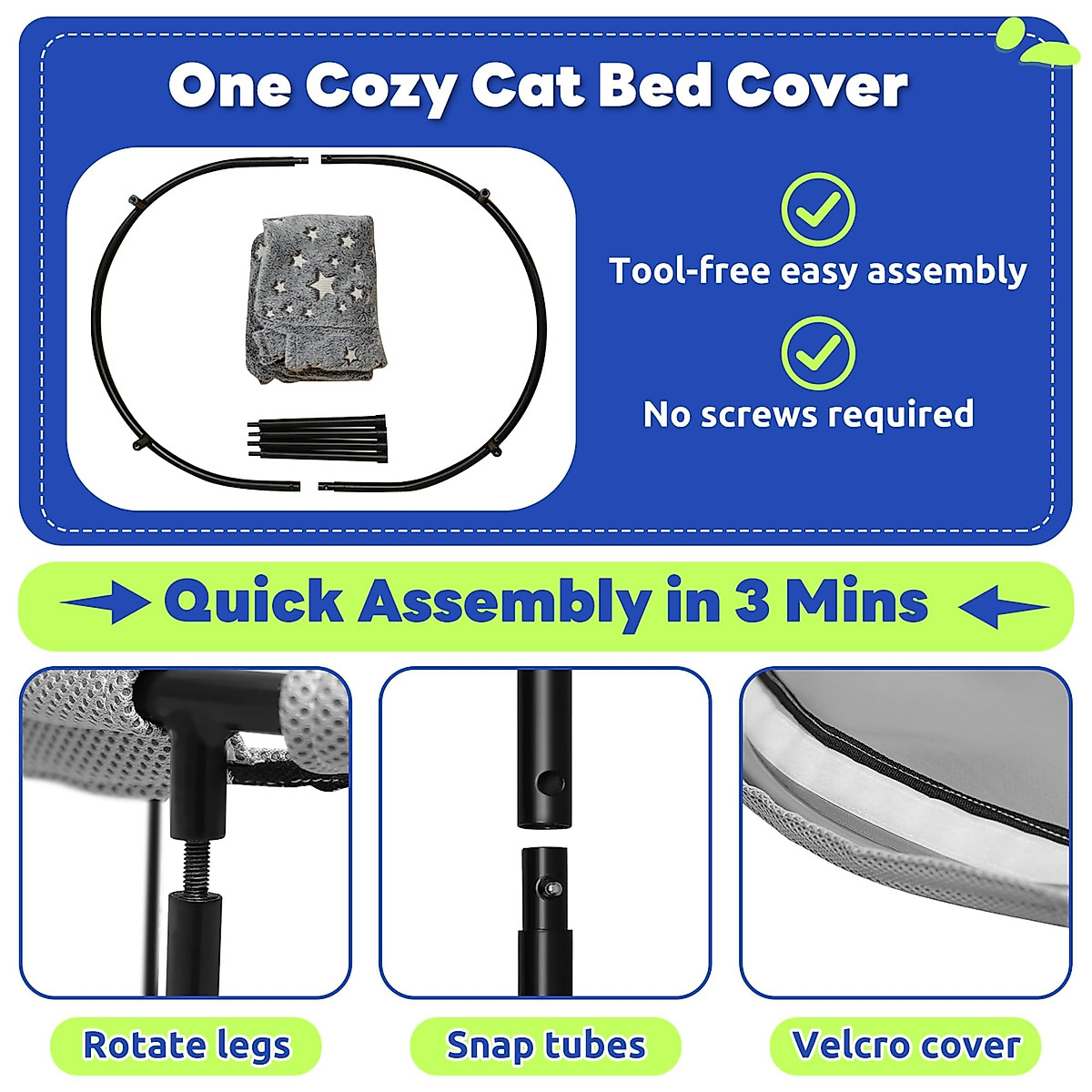 POMESEA Large Cat Hammock Bed for Average Cats, Soft Elevated Pet Hammock for Dogs & Cats, Glow in The Dark Raised Cat Bed for Indoor Cats