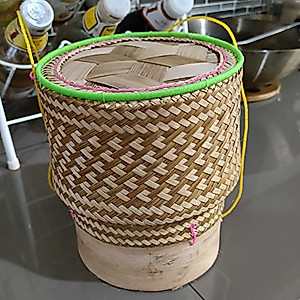 Sticky Rice Serving Basket Large Handmade ''KRA-Tip'' Thai Laos Traditional Weave Wickerwork with Vegetable Based Dye Serving Travel Picnic Keeping Sticky Rice After Steaming Warm