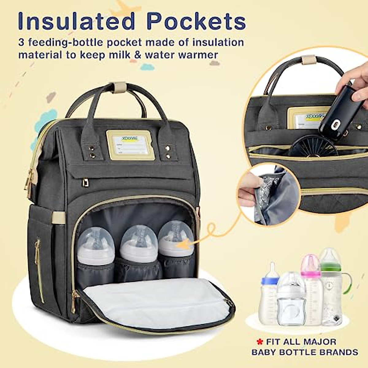 Xexxvre Diaper Bag Backpack, Multifunction Travel Back Pack Maternity Baby Changing Bags, Baby Bags for Boys Girls, Large Capacity, Waterproof and Stylish-Light black