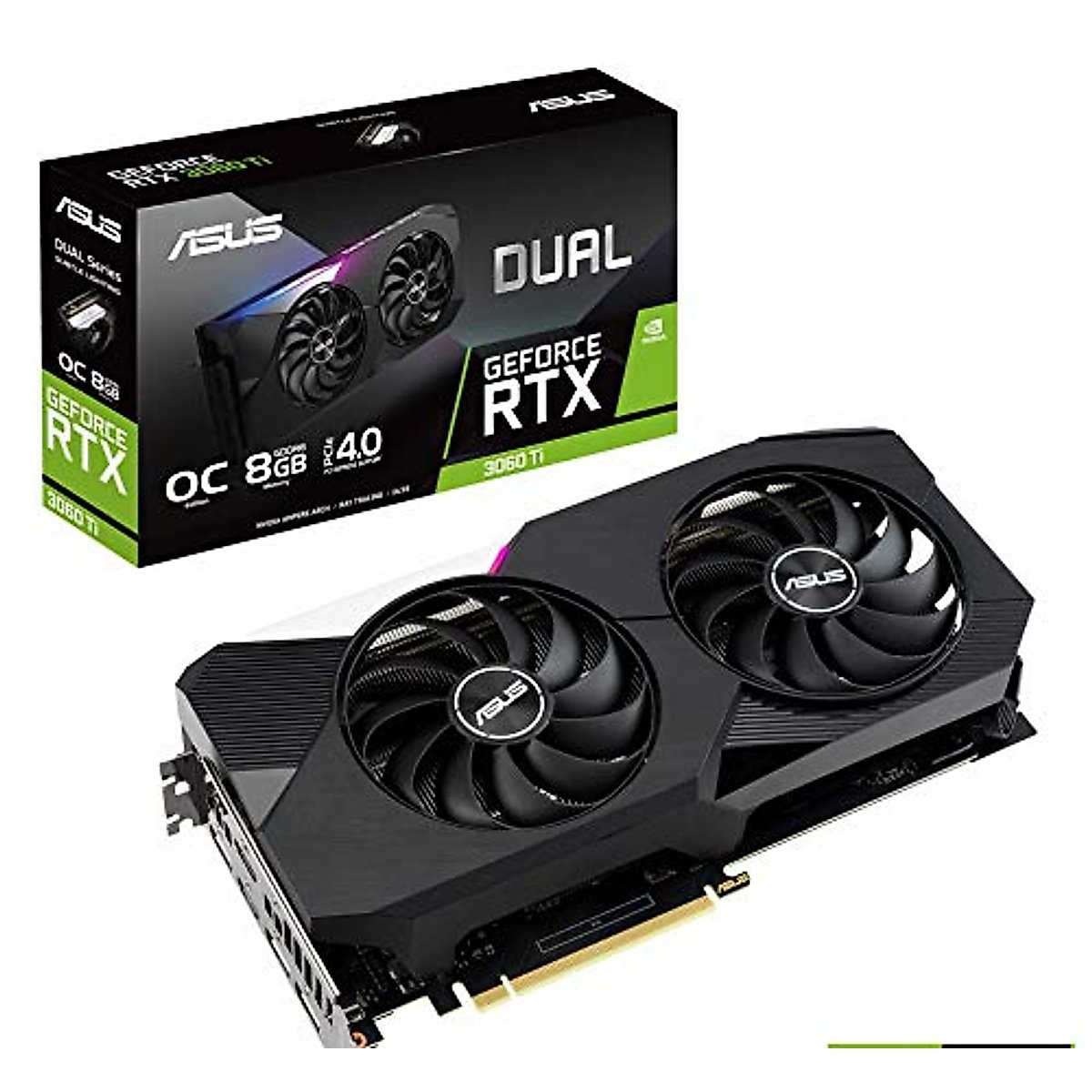 ASUS Dual NVIDIA GeForce RTX 3060 Ti OC Edition Gaming Graphics Card (PCIe 4.0, 8GB GDDR6 Memory, HDMI 2.1, DisplayPort 1.4a, Axial-Tech Fan Design, Dual BIOS, Protective Backplate, GPU Tweak II)
