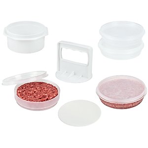 Miles Kimball Hamburger Press Patty Maker - 4 in1 Burger Mold Patty Press, 4 Storage Containers, 100 Patty Papers - Essential Hamburger Patty Maker Tool for BBQ - Burger Shaper for Meat Veggie Patties