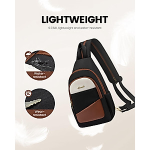 LOVEVOOK Sling Bag for Women, Sling Backpack Crossbody Bag Convertible, Small Diaper Bag Hiking Daypacks Water-resistant, Travel Shoulder Bag Chest Bag, Black Brown Beige