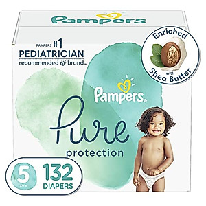 Diapers Size 5, 132 Count - Pampers Pure Protection Disposable Baby Diapers, Hypoallergenic and Unscented Protection (Packaging & Prints May Vary)