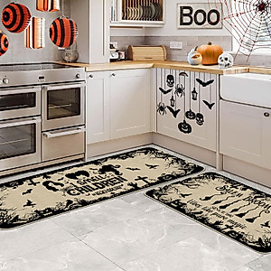 cusugbaso Halloween Kitchen Mats, Witches Kitchen Rugs Set of 2 - I Smell Children Halloween Kitchen Decor for Floor - Halloween Decorations for Home 17"x27+17"x47"