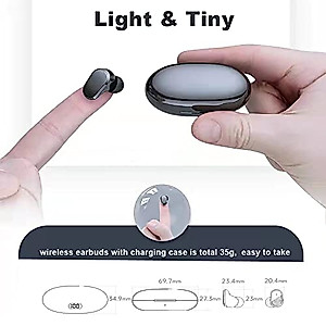 NVAHVA True Wireless Invisible Earbuds, Headphones with Microphone for iPhone Android, USB-C Charge, IPX5 Waterproof, Touch Control, Small Bluetooth Earbuds for Commute Sports Sleep (Black)