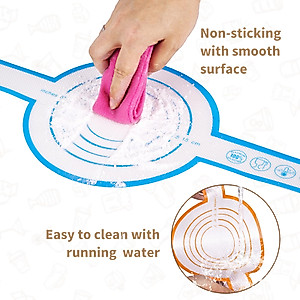 2 Pcs Silicone Baking Mat for Dutch Oven Bread Baking, 8.3 In Circular Bread Baking Mat with Long Handle to Turn Dough Easily, Reusable, Easy to Clean (Orange+Blue)