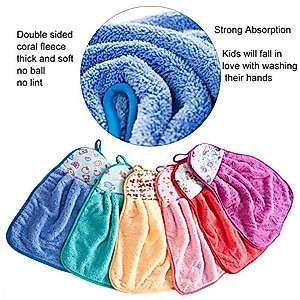 PINOWU [6 Pack] Super Soft Hanging Hand Towel for Kitchen and Bathroom, Ultra Absorbent Thick Coral Velvet Hand Towels Washcloth with Hanging Loop, Fast Drying Microfiber Towel 12”x16”